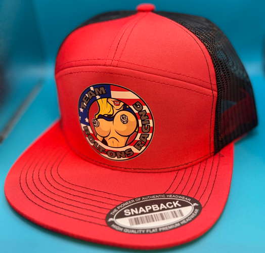 Team Bolt-Ons USA 7-Panal Trucker Hat Red/Black Snap Back - Team Bolt-Ons